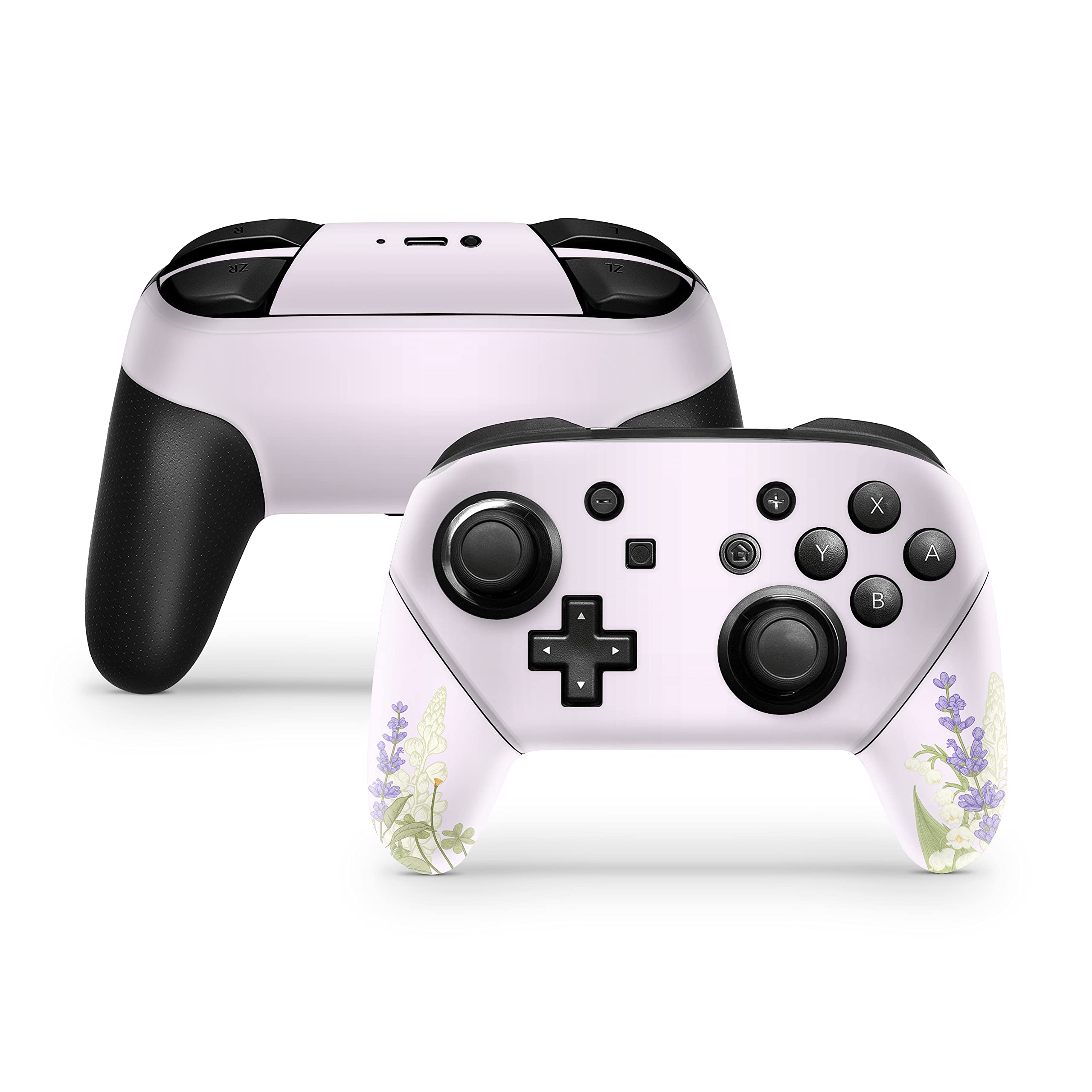 TACKY DESIGN Lavender Skin for Nintendo Switch Controller Skin, Watercolor Flowers Sticker Compatible for Pro Controller Skin Leaf Vinyl 3m Decal Full wrap Cover