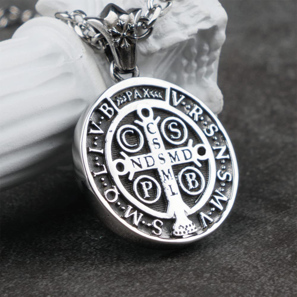 WHLHMK Gothic Men's St Benedict Necklace (Golden), Stainless Steel, No Gemstone