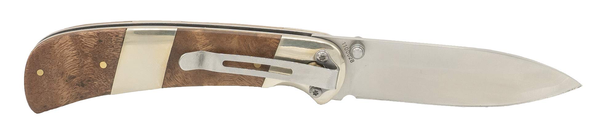 Old Timer OT Ironwood and Nickel 7in High Carbon S.S. Spring Assisted Folding Knife with a 3in Drop Point Blade and Ironwood Handle for Outdoor, Hunting, Camping and EDC,Brown