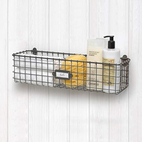 Spectrum Diversified Vintage Basket, Rustic Farmhouse Kitchen Cabinet & Pantry, Wall-Mounted Storage & Organization, 6x18.5x5.2 Inch (Pack of 1), Industrial Gray