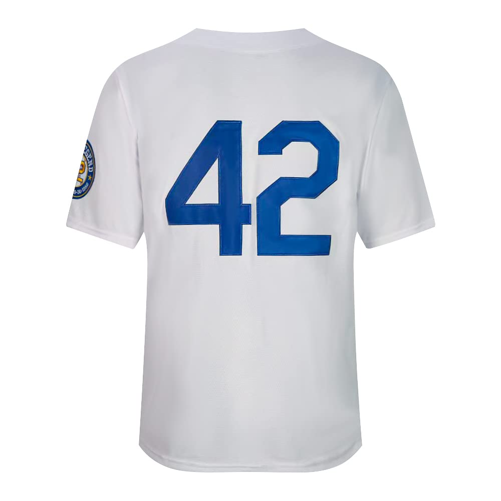 Men's Black Legend Baseball Jersey Number 42 Vintage Embroidered Retro Button Down Shirts (White,X-Large)