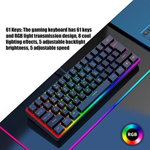 Wuqioei RGB Gaming Keyboard,61 Keys USB Wired PC Keyboard, 5 Adjustable Levels Mechanical Keyboard for Win XP/Vista 32/64bit/Win 7 32/64bit/Win 8/Win 8 Pro,FN Combination Shortcut Keys