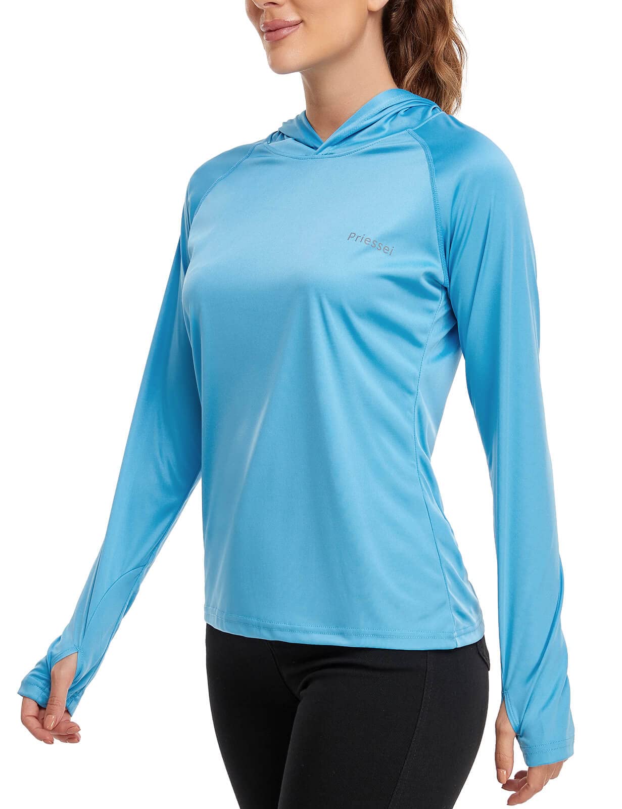 PRIESSEI Women's UPF 50 Sun Protection Shirts Long Sleeve Hoodie UPF Clothing Blue XL