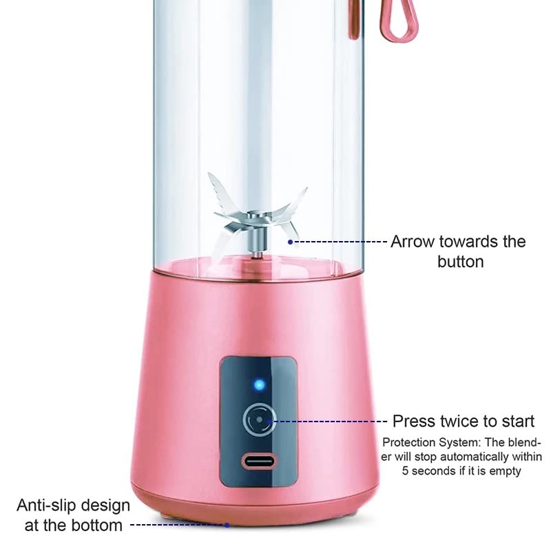 USB Portable Blender Juicer Cup, 3CPRECIOUS Fruit Juice mixer, Mini Portable Rechargeable Battery/Juicing Blender Mixer, 380ml (Pink)