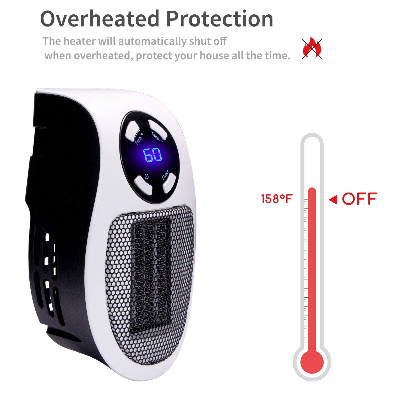 Wall Space Heater 350W&450W Remote Portable Electric Heater with Programmable Adjustable Thermostat, Overheat Protection, Precise LED Display, CSA Certification Safe Heater for Office Dorm Room