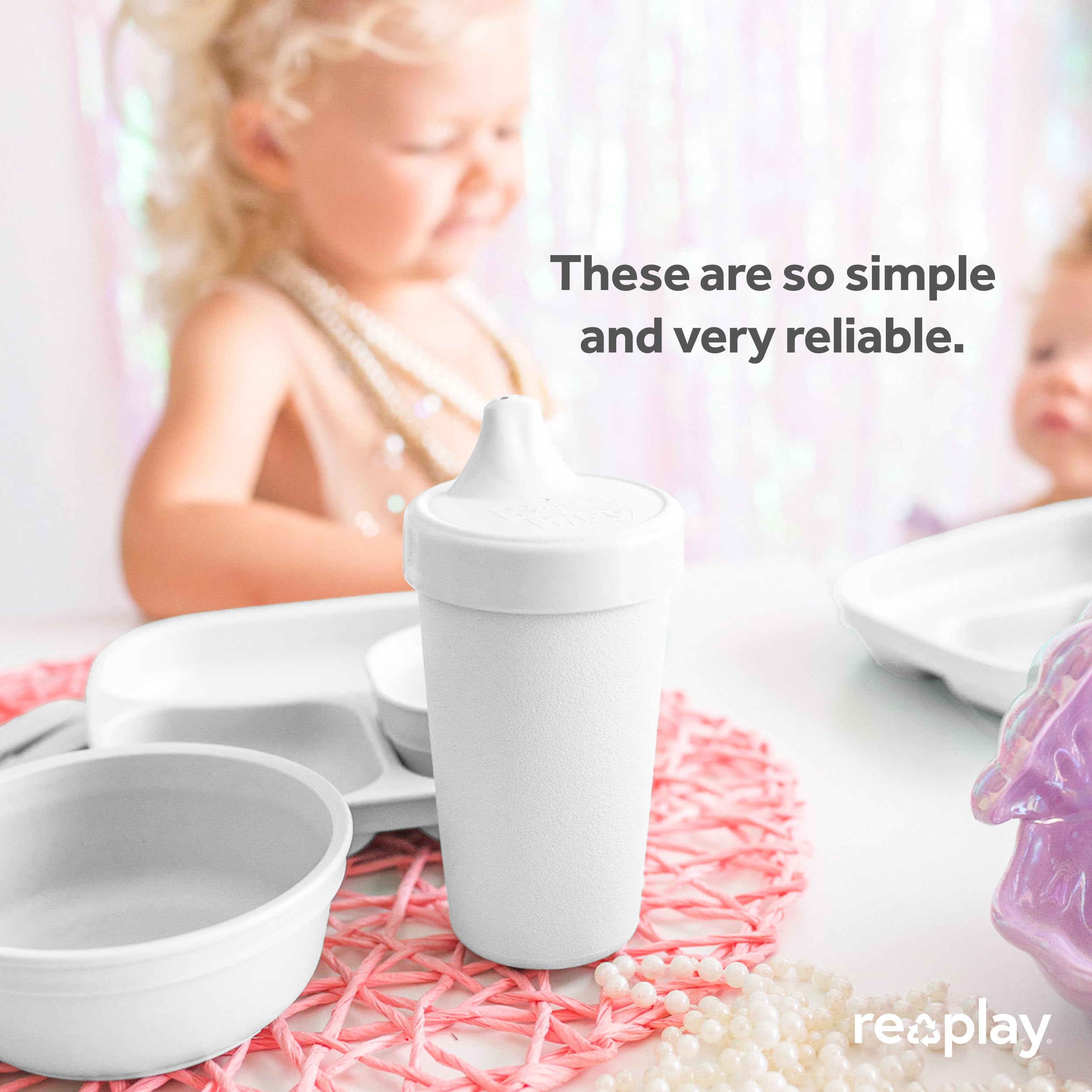 Re-Play Made in USA 10 Oz. Sippy Cups for Toddlers, Set of 3 - Reusable Spill Proof Cups for Kids, Dishwasher/Microwave Safe - Hard Spout Sippy Cups for Toddlers 3.13 x 6.25, Seashell
