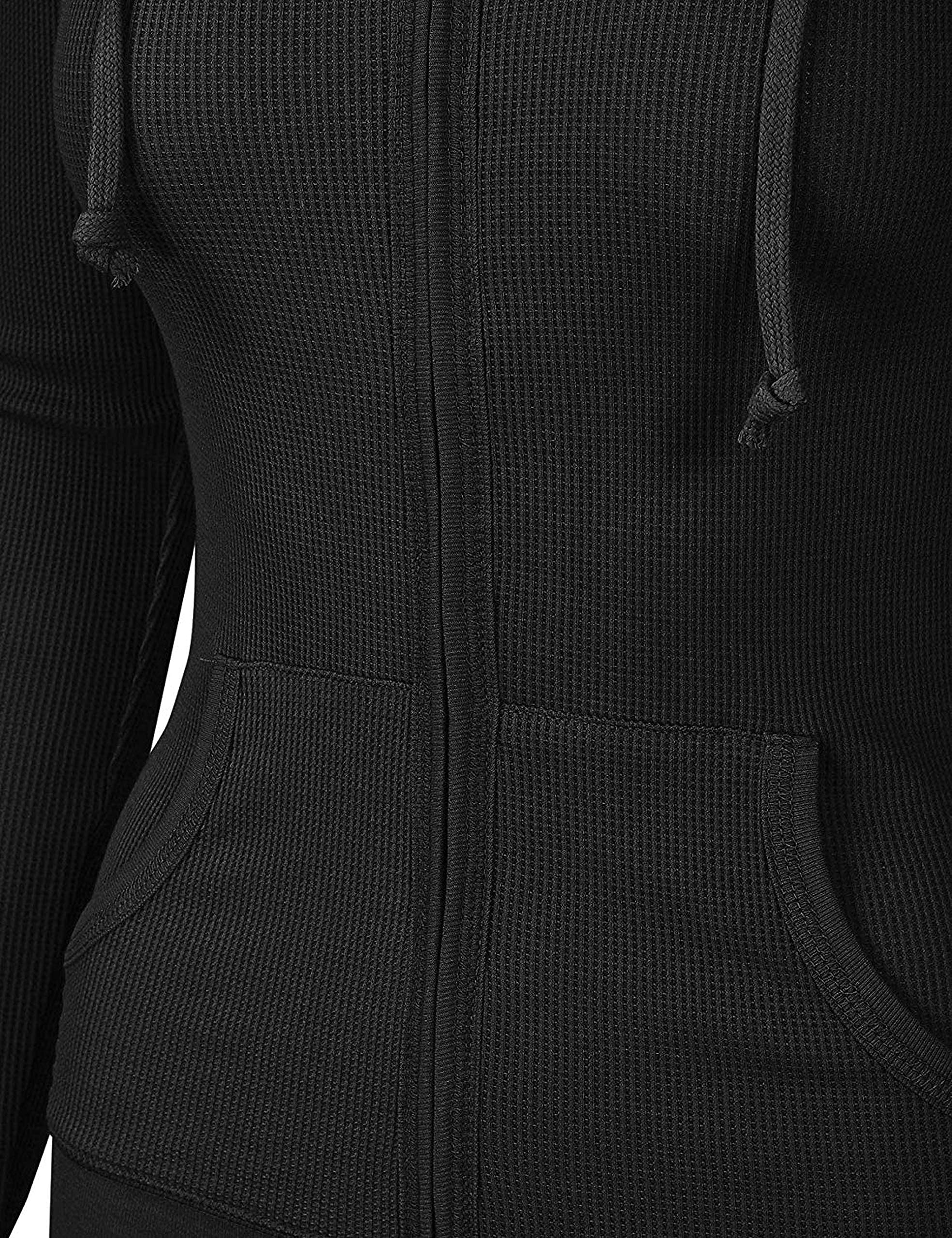 OLLIE ARNES Women's Thermal Long Zip Up Hoodie Jacket Sweatshirt Tops Black L