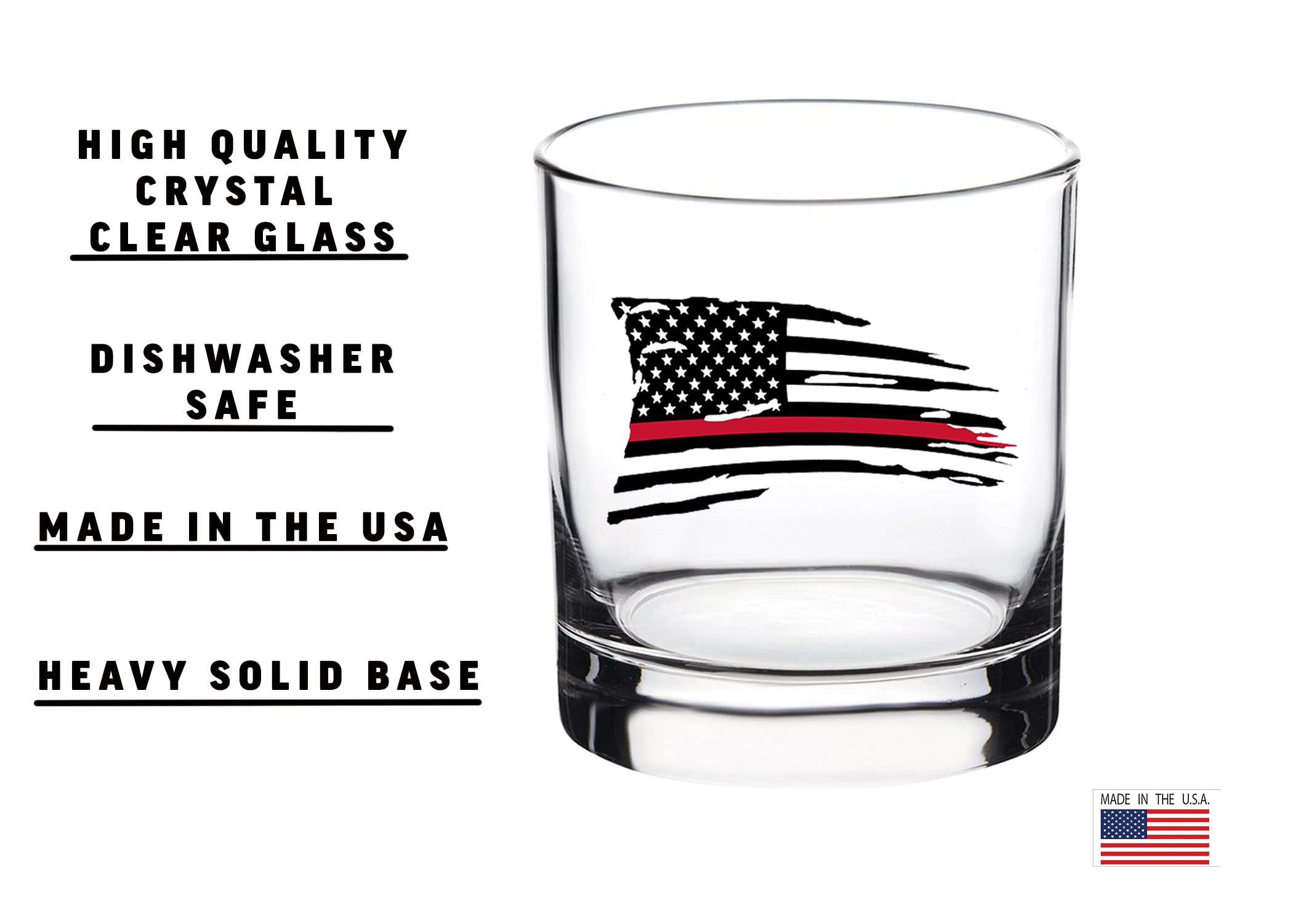 Rogue River Tactical Tattered Waving Firefighter Thin Red Line Flag Old Fashioned Whiskey Glass Drinking Cup Gift For Fire Fighter Department FD