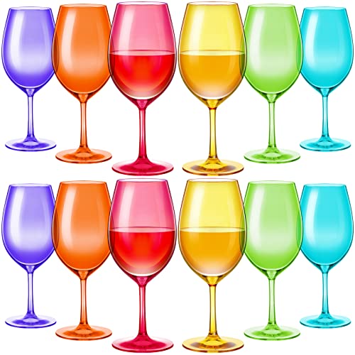 Shellwei 12 Pieces Stemmed Wine Glasses Tritan Drinkware Reusable Wine Glasses Stemmed Drinking Glasses Wine Glassware for Party Wedding Restaurant Anniversary Christmas Birthday 6 Colors