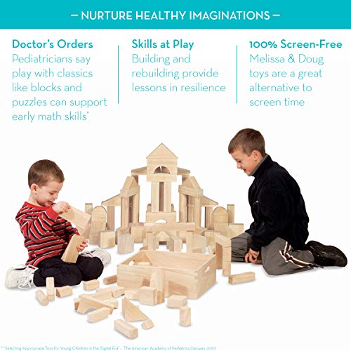 Melissa & Doug Standard Unit Solid-Wood Building Blocks With Wooden Storage Tray (60 pcs) Classic Wooden Blocks For Toddlers Ages 3+