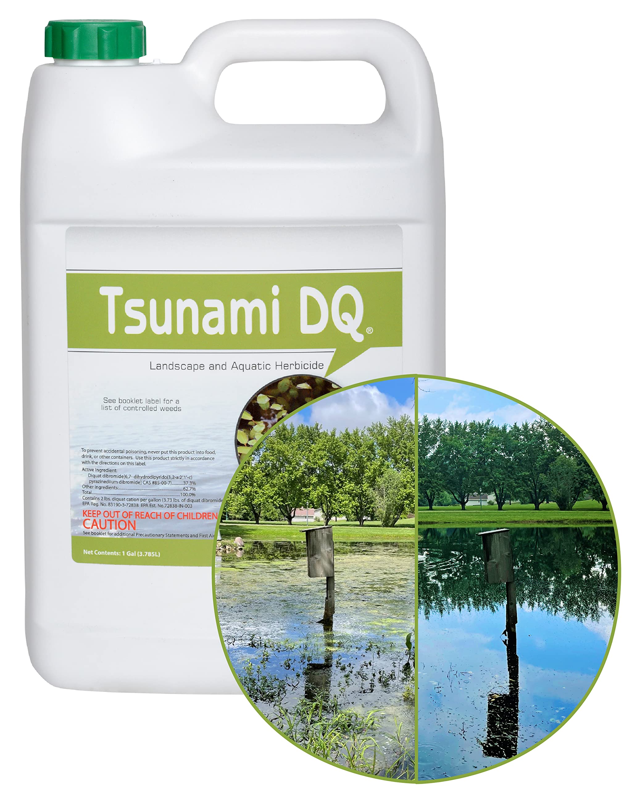 Tsunami DQ Aquatic Herbicide - Gallon - 37.3 Percent Diquat Dibromide - Concentrated Aquatic Weed Killer for Lakes and Ponds - Duckweed, Watermeal, Curly Leaf, Pondweed & Many More
