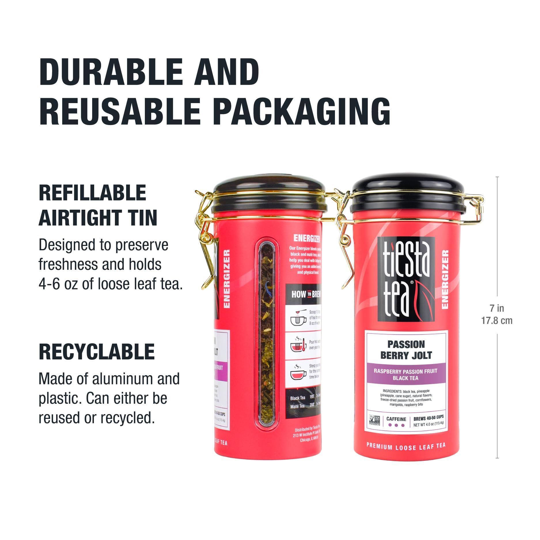 Tiesta Tea - Passion Berry Jolt, Raspberry Passion Fruit Black Tea, Premium Loose Leaf Tea Blends, Caffeinated Black Tea, Make Hot or Iced Tea & Brews Up to 50 Cups - 4 Ounce Refillable Tin
