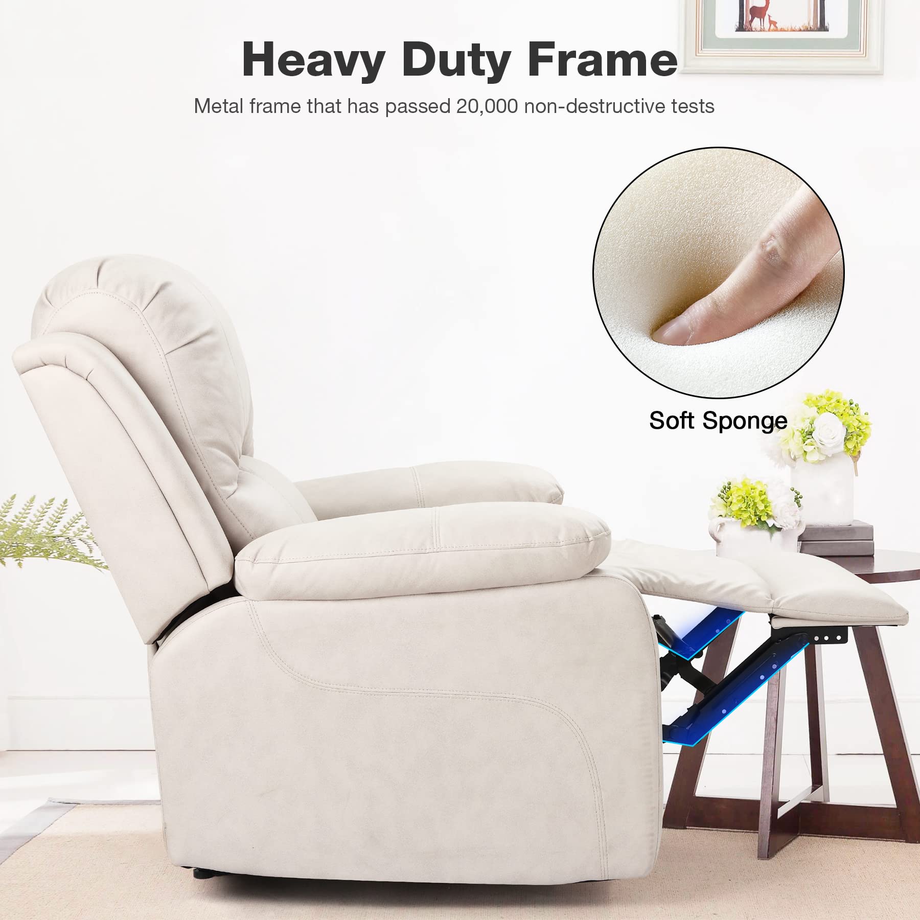 RYNSTO Recliner Chair Technological Fabric Living Room Chair with Footrest Single Sofa for Elderly