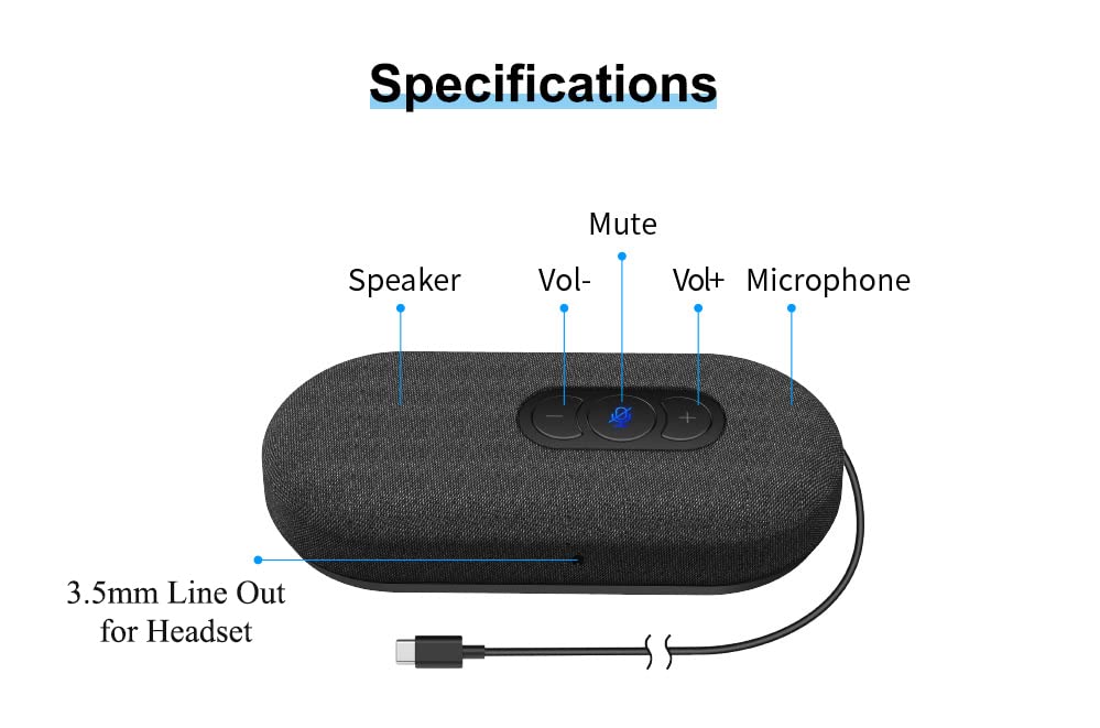 USB Speakerphone, Conference Computer Speaker with Microphone for Virtual Meetings, 360° Voice Pickup, Echo CancellationNoise Reduction, Plug and Play, Compatible with Zoom, Teams, Skype and more