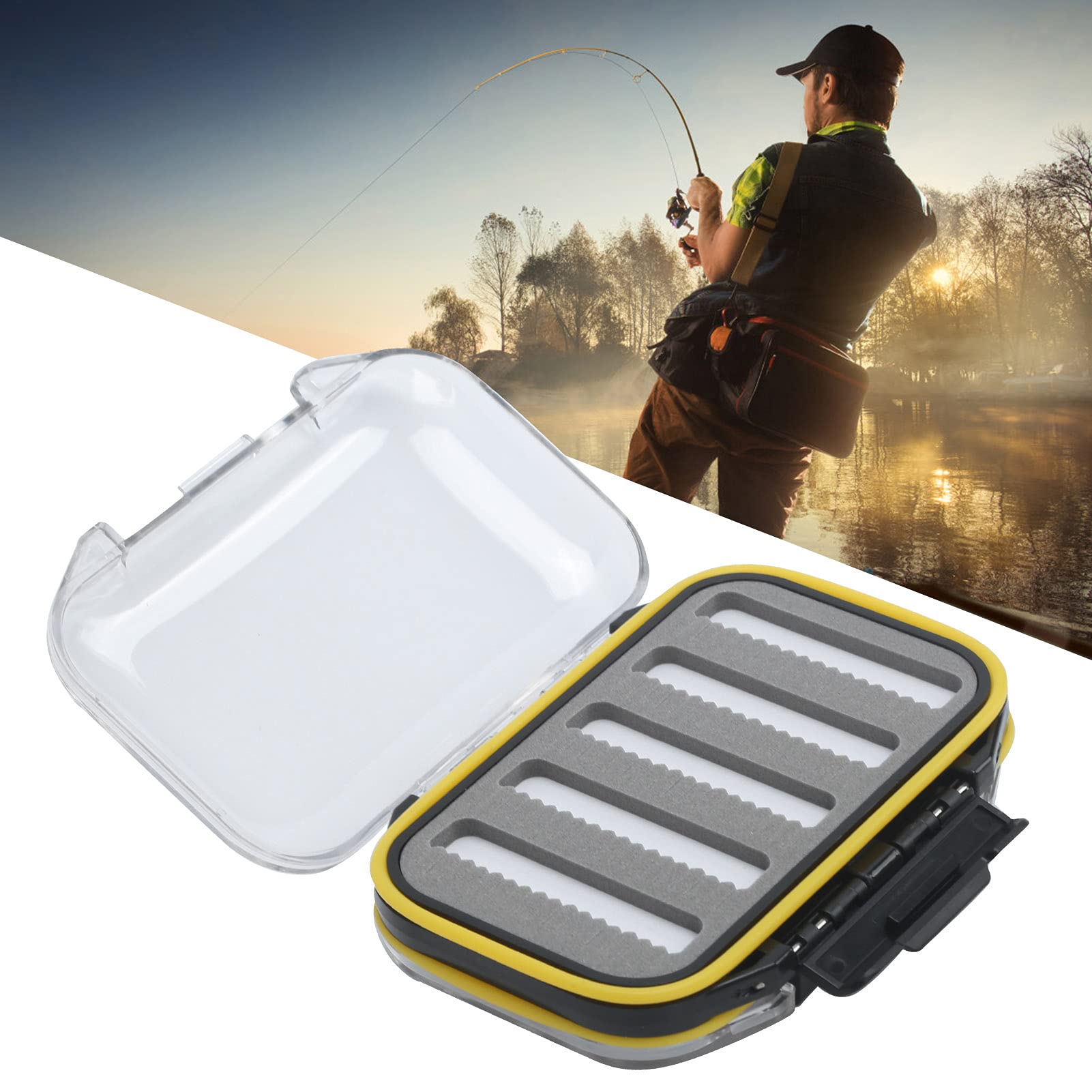 Yeuipea Fishing Lure Container,Double Sided Transparent Fly Fishing Tackle Hook Preservation Box Fishing Accessory
