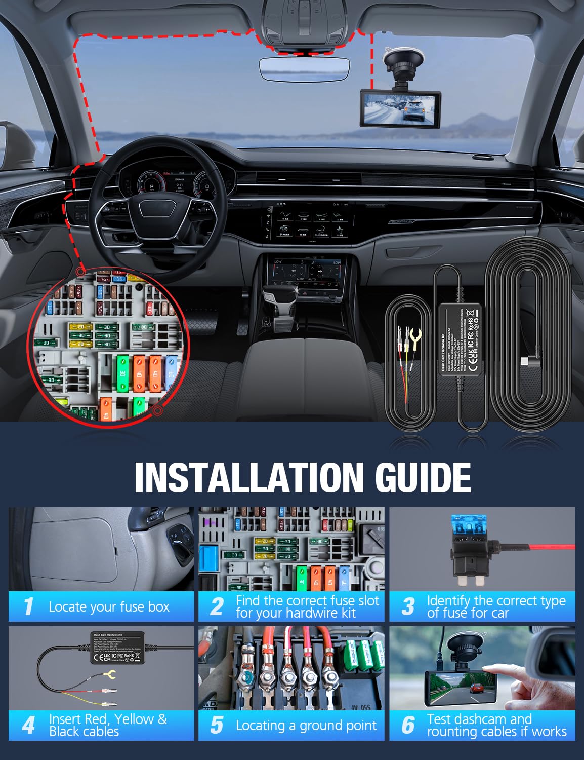 OMBAR 2K Dash Cam + OMBAR Type-C Dash Cam Hardwire Kit