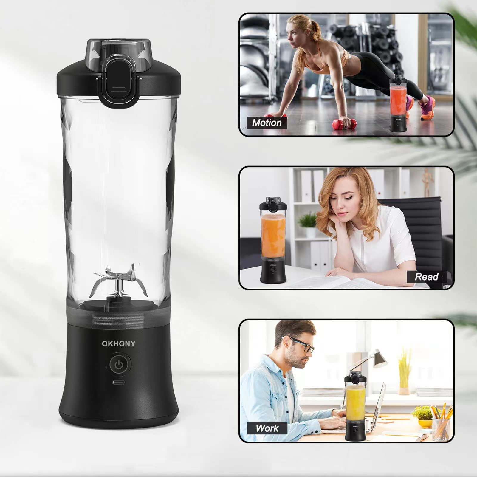 Portable Blender Personal Blender for Shakes and Smoothies with 20 Oz Travel Cup and Lid for Traveling, Outdoor, Gym, Office. (Black)