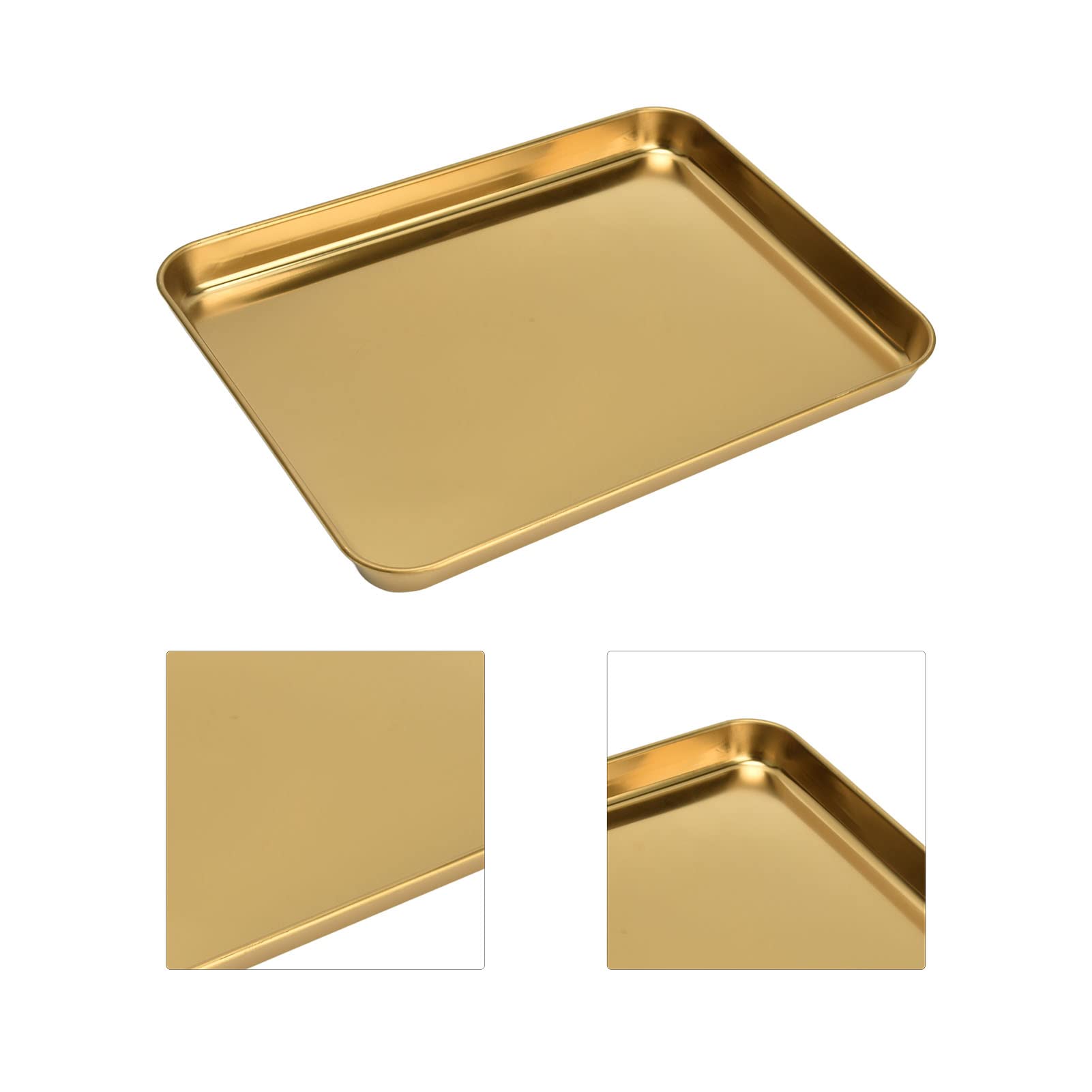 Stainless Steel Food Serving Tray, Rectangular Decorative Mirrored Serveware Platter Bottom Tray for Flat Bottom Plate Restaurant Home Golden Flat Gold