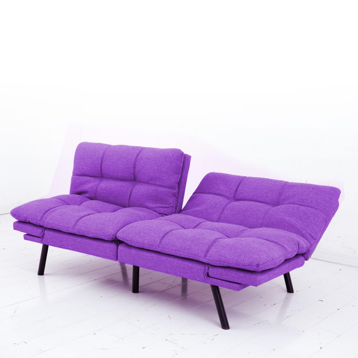 MUUEGM Faux Leather Futon Bed, Convertible Memory Foam Sofa Bed, Modern Love Seat for Living Room,Compact Space,Apartment,Office,Adjustable Backrests Armrests Couch Sleeper,71" Sofas, Purple