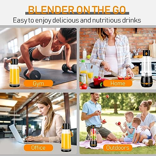 Portable Blender Personal Blender for Shakes and Smoothies, Mini USB Blender with 6 Blades, 17Oz Blender to Go for Travel, Office, and Sports, Black