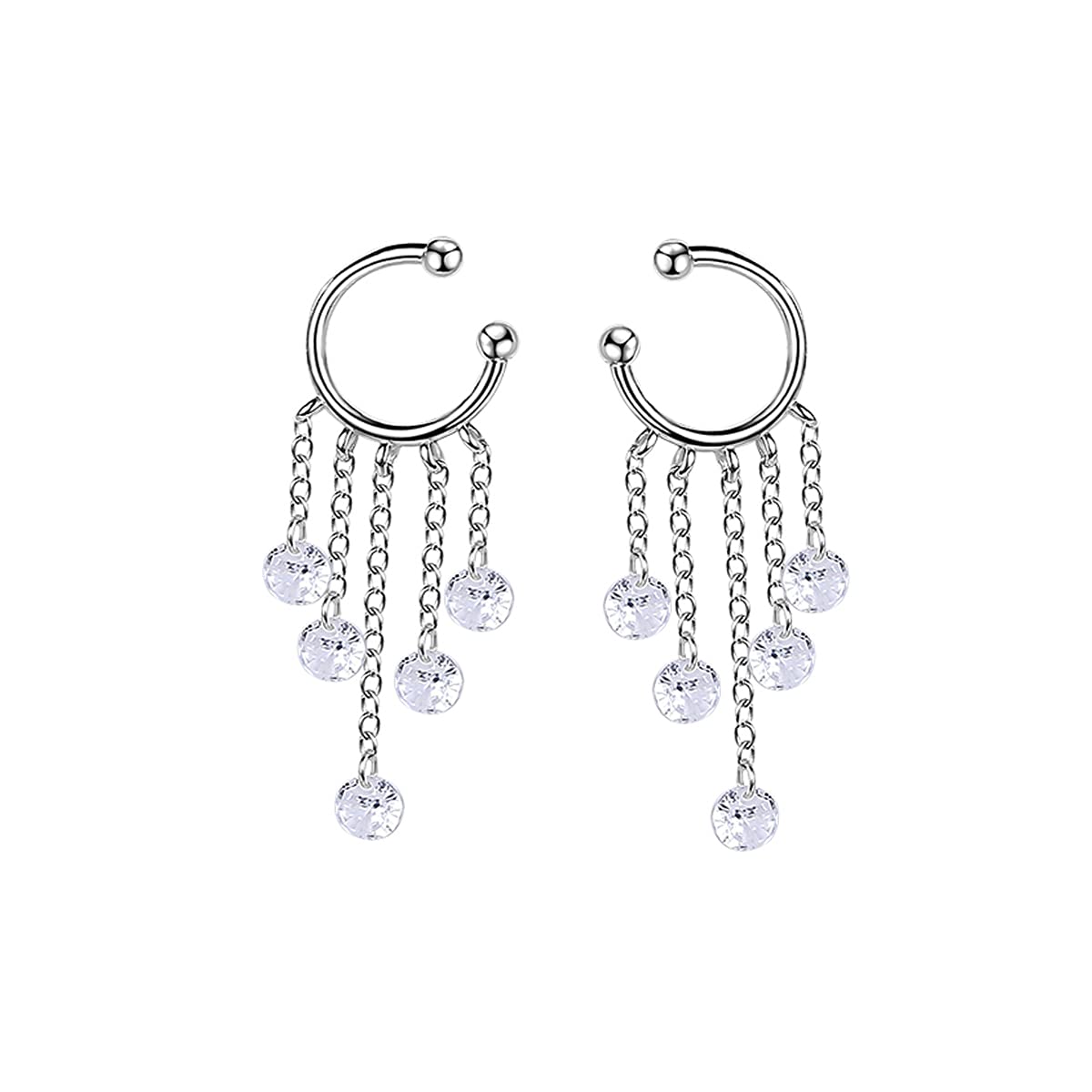 SLUYNZ 925 Sterling Silver Cuff Earrings Droplet Tassel Chain for Women No Piercing Cartilage Earrings Wrap (A-Silver)