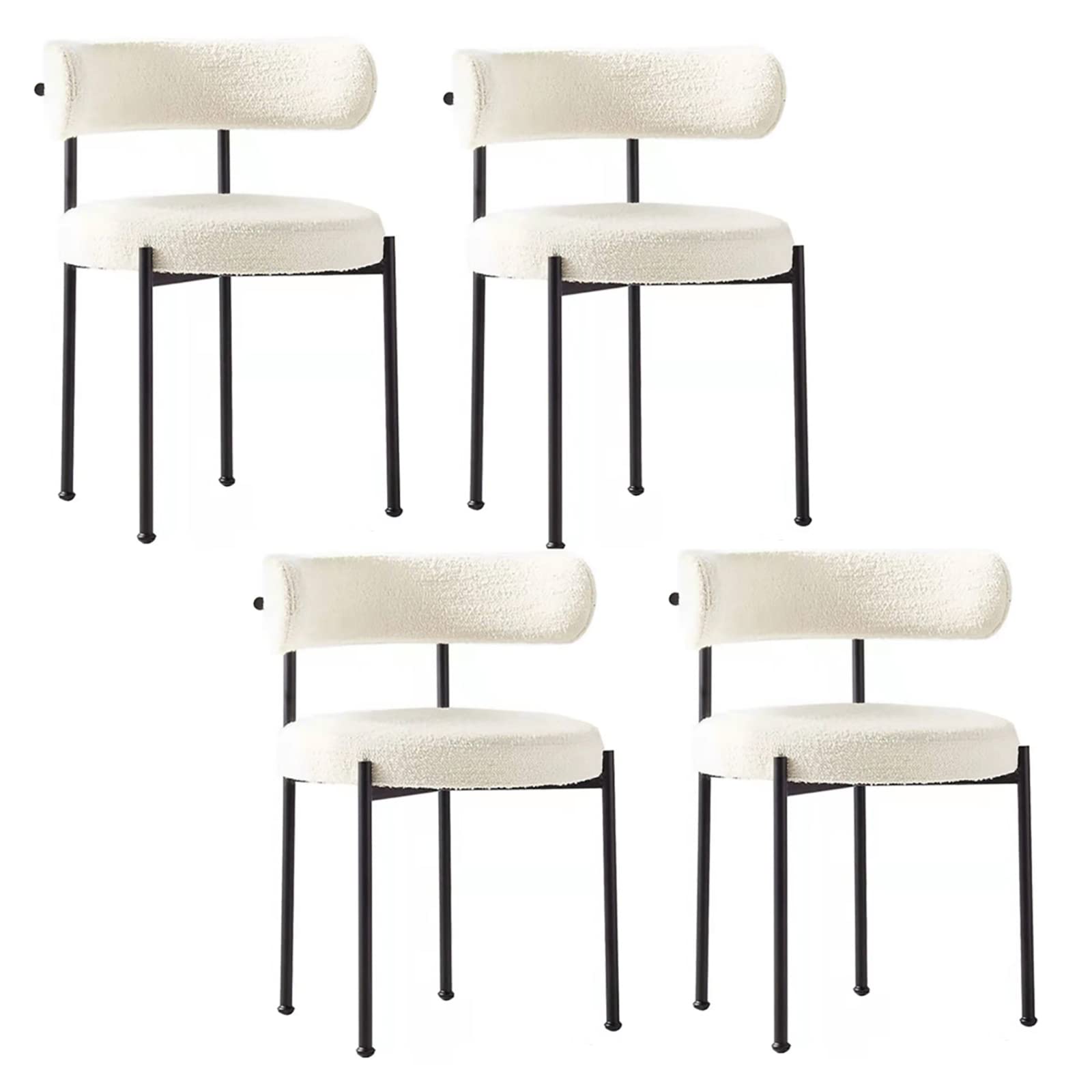 QQXX Upholstered Dining Chairs Cute Boucle Chair,Mid Century Modern Dining Chair for Kitchen Dining Room,Comfy Sherpa Accent Chair Vanity Chair Side Chairs with Metal Legs(Set of 4, White Black)