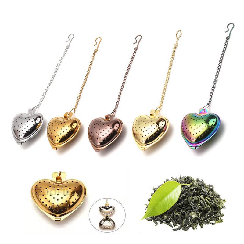 Stainless Steel Creative Tea Infuser Metal Heart Shape Reusable Tea Coffee Filter Strainer Teapot Accessory Kitchen Gadget Too (gold)