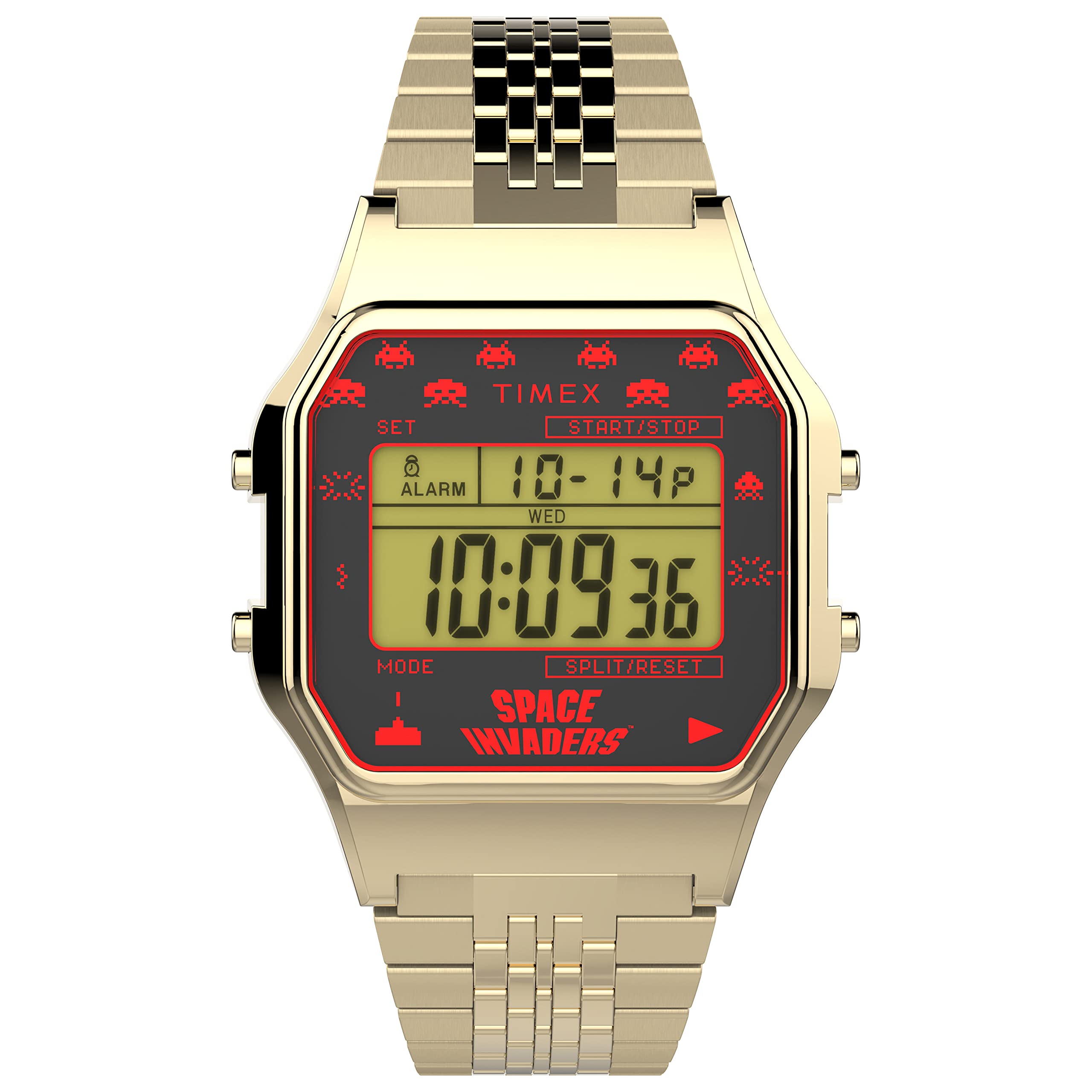 Timex T80 x Space Invaders 34mm Watch – Black with Stainless Steel Bracelet