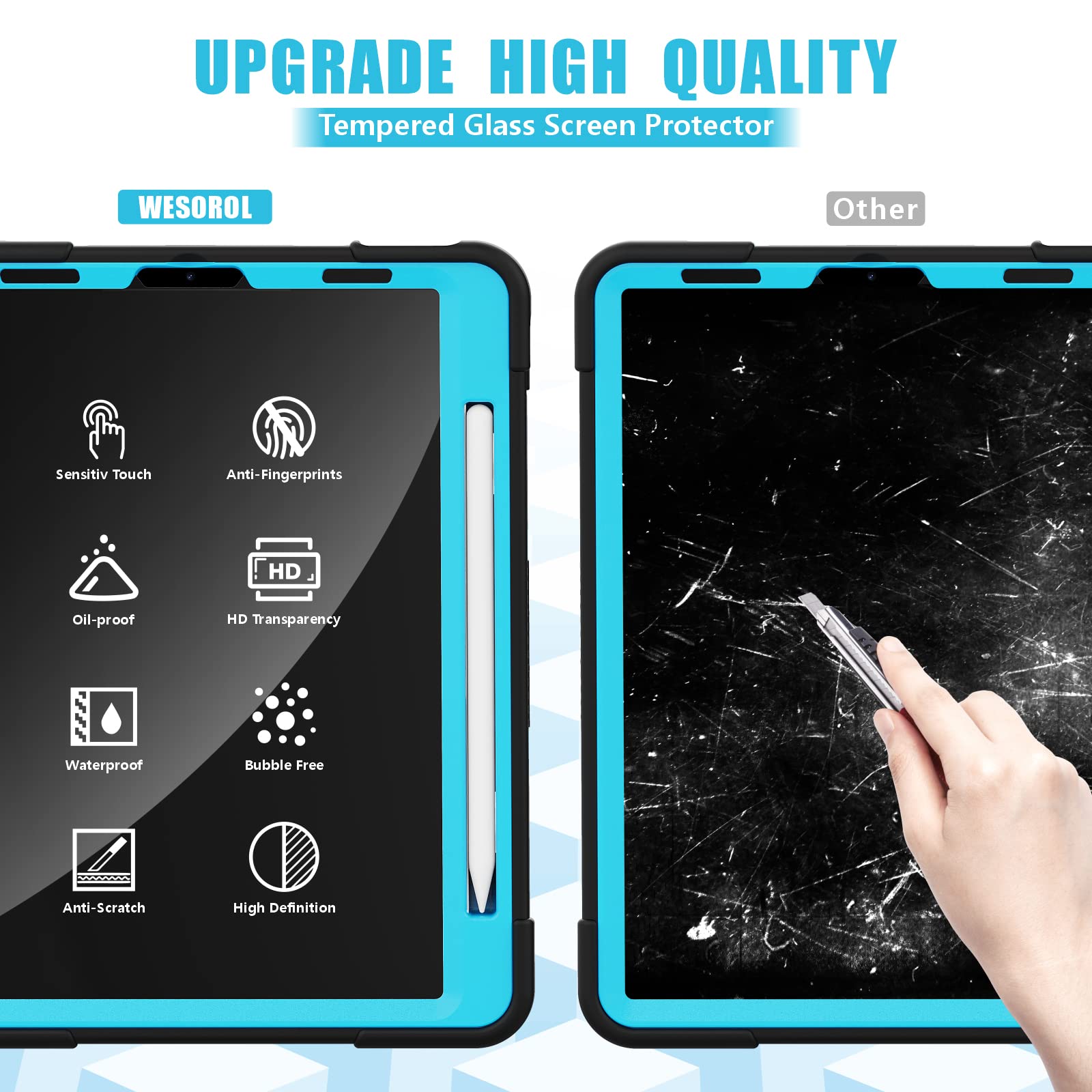 WESOROL Case for New iPad Pro 11 Inch Case 2022(4th Gen)/2021(3rd Gen)/2020(2nd Gen) with Pencil Holder,iPad 10.9 Case with Screen Protector,4 in 1 Heavy Duty Shockproof Case for iPad Air 5/4 Case