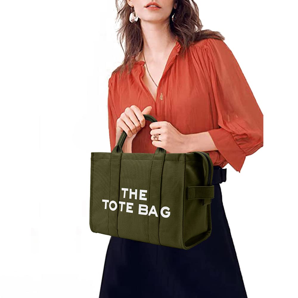 Tote Bag for women, Canvas Crossbody Bag with Zipper, Luxury Shoulder Purse for Travel, School, Work, Medium Designer Handbag(A-Black)