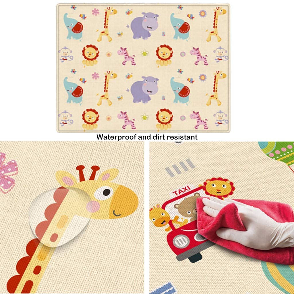 OKBOP Double-Sided Baby Play Mat, Portable Foldable Play Mat for Infants Toddlers, Kids Cushioned Waterproof Soft Playmat/Rug, 6.56x5.90x0.033ft