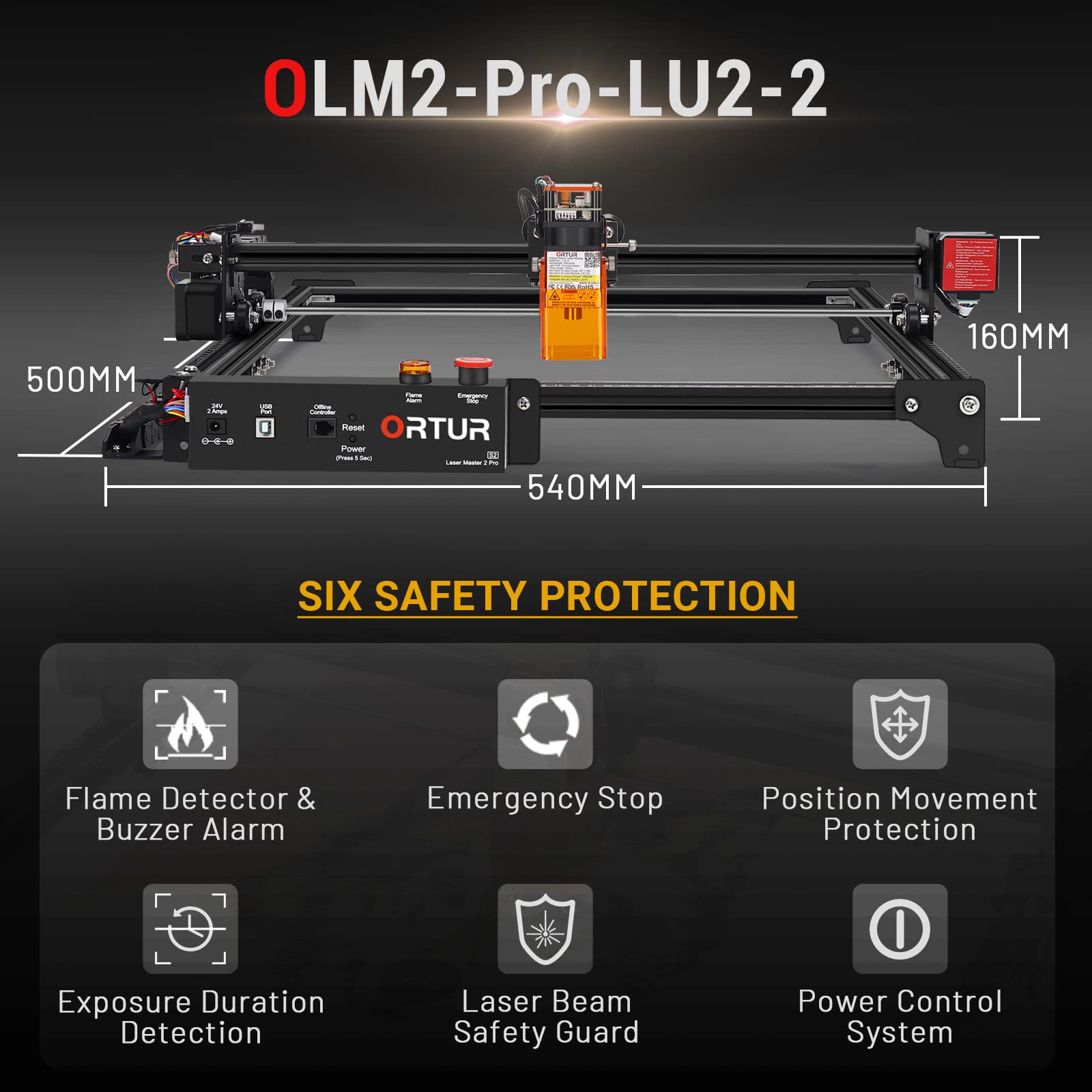 ORTUR Laser Master 2 Pro S2-lu2-2, 1600mW Laser Engraver, Laser Engraving Cutting Machine, DIY Laser Marking for Metal, Laser Class 1