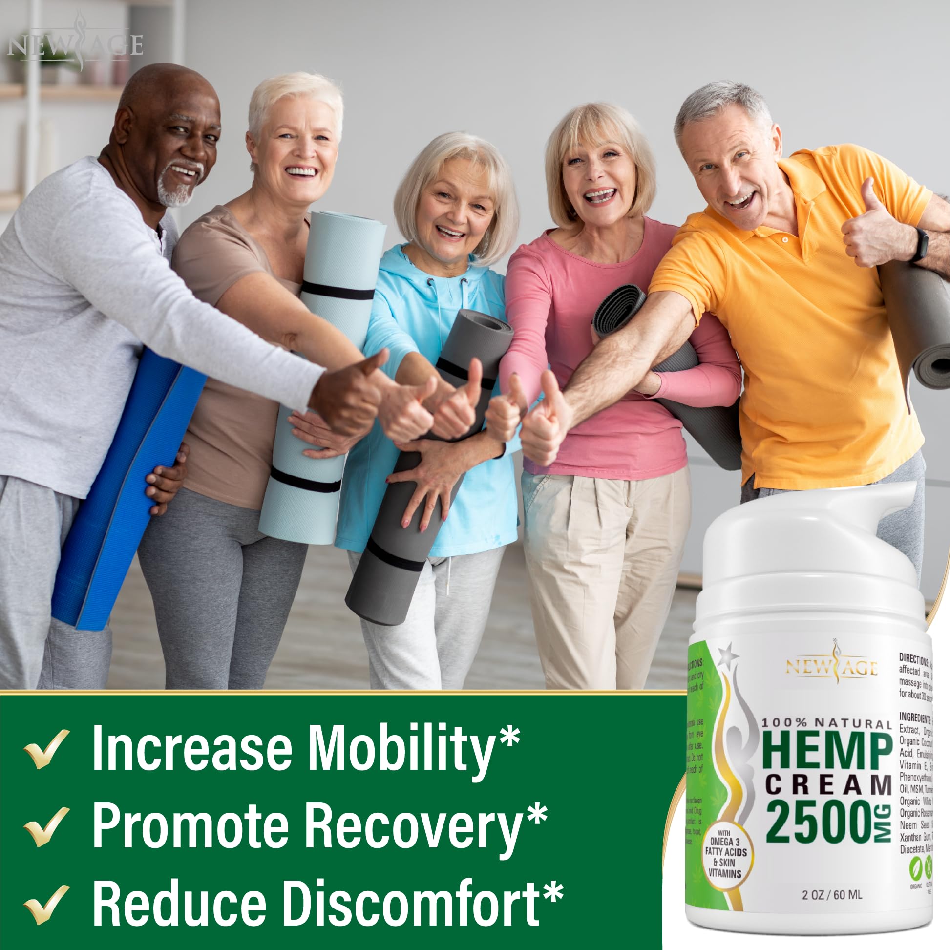New Age Hemp Cream Help Support Relieve Discomfort in Knees, Joints, and Lower Back - Natural Hemp Extract Cream - Made in USA - Hemp Cream 4oz (Pack of 2)