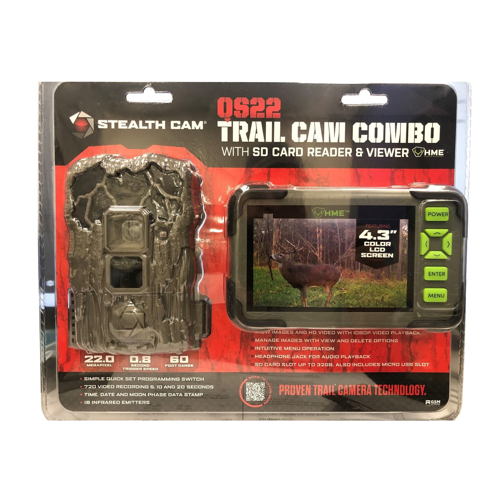 Stealth Cam QS22 22MP Trail Camera and HMW Trail Cam Viewer Bundle with 32GB Ultra SDHC UHS-I Memory Card and Focus All-In-One High Speed USB 2.0 Card Reader Bundle (3 Items)