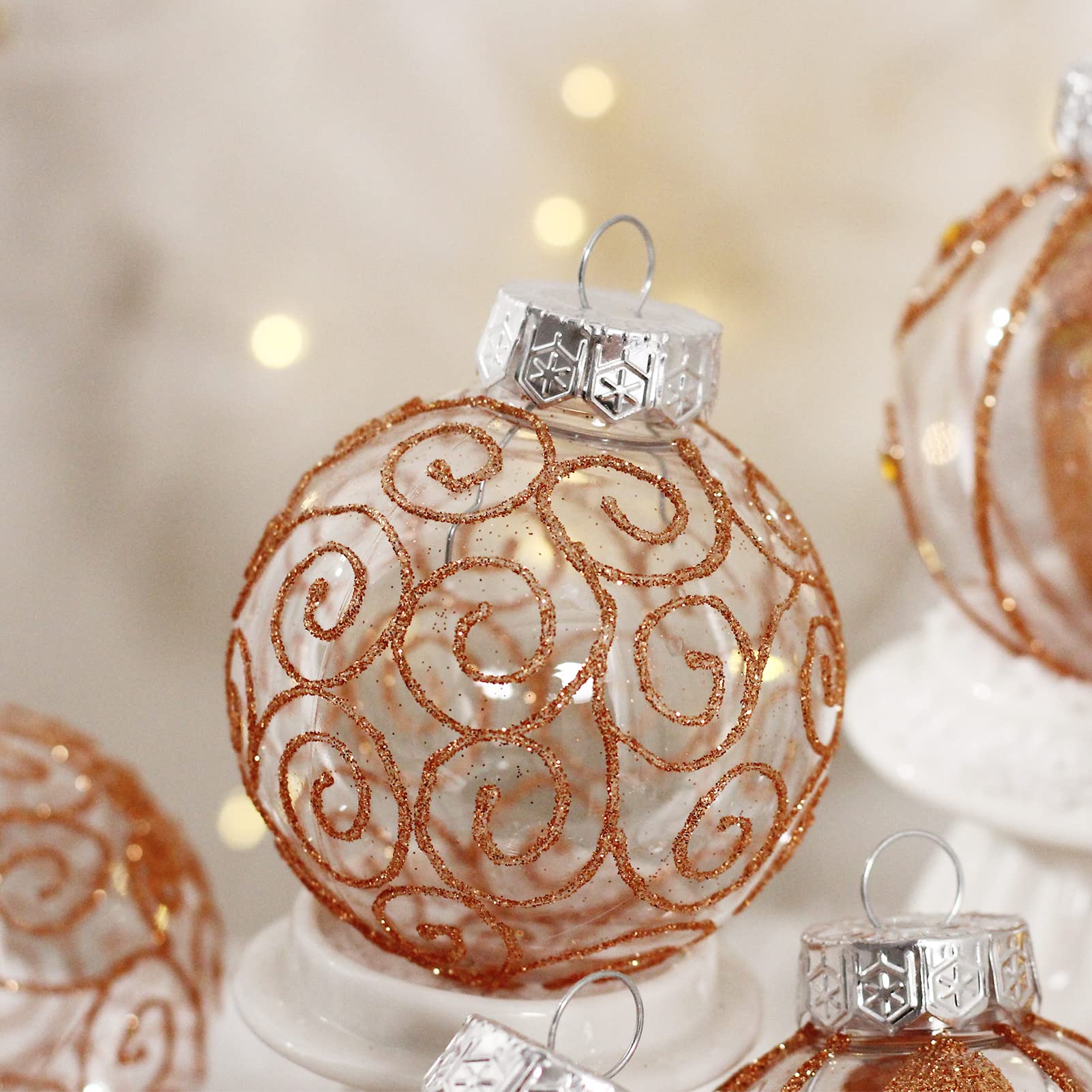MoonXmas Christmas Ornaments Set, 2.75"/70MM Red Clear Plastic Shatterproof Christmas Tree Hanging Decorations, for Indoor Home Halloween Thanksgiving Xmas Decor - 6Pcs.