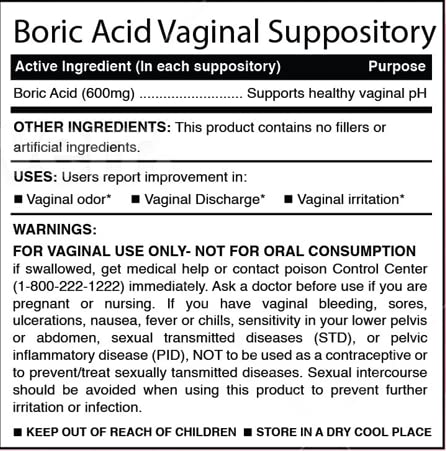 N'More Boric Acid Vaginal Suppositories- 100% Pure - Made in USA- Boricfem Vaginal Health Supplement- 30 Servings (Pack of 1)