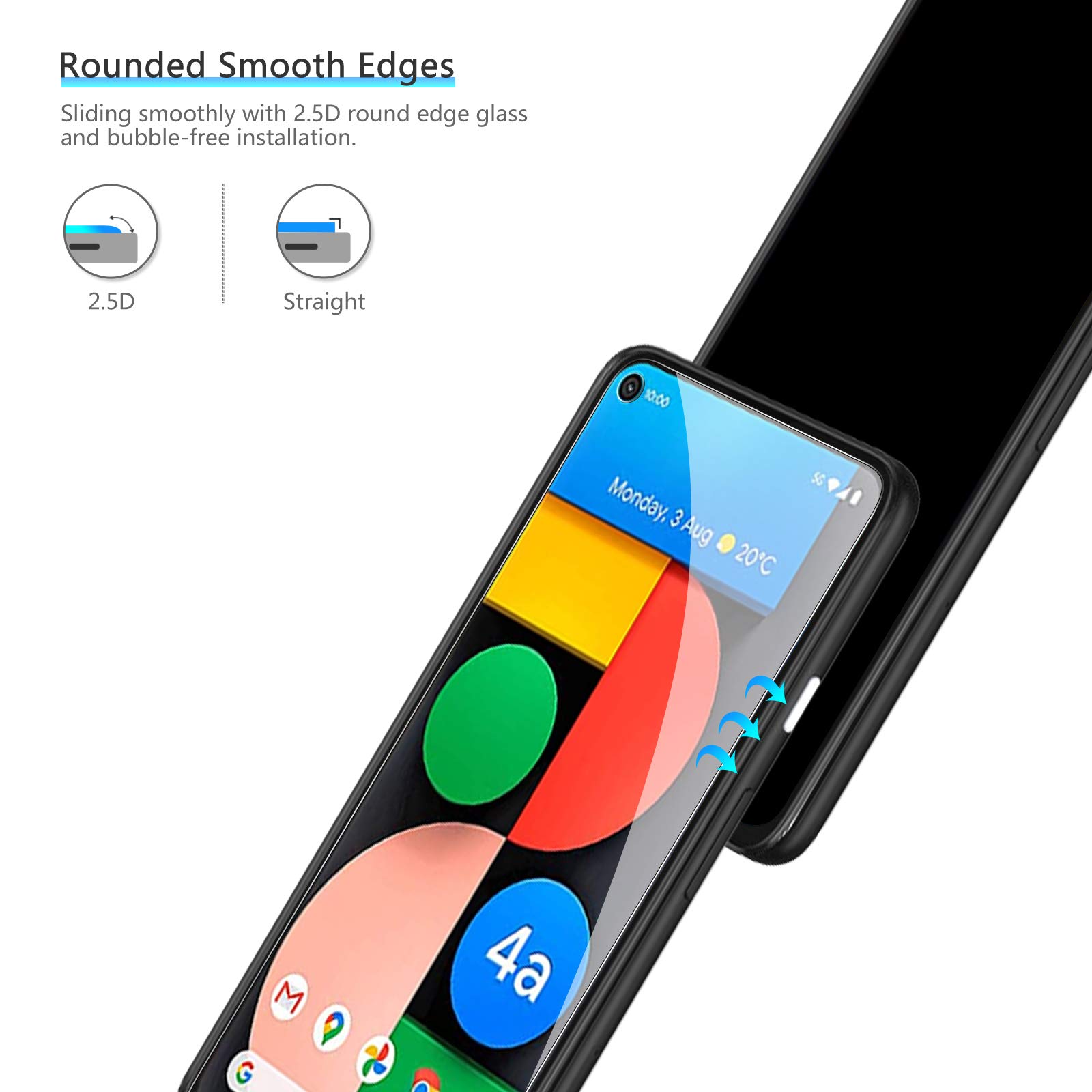 OMOTON [3-Pack Screen Protector for Google Pixel 4a 5G 6.2 Inch [Not Fit for Pixel 4a 4G], Tempered Glass Screen Protector for Google Pixel 4a 5G 2020 Released, Bubble Free/Alignment Frame