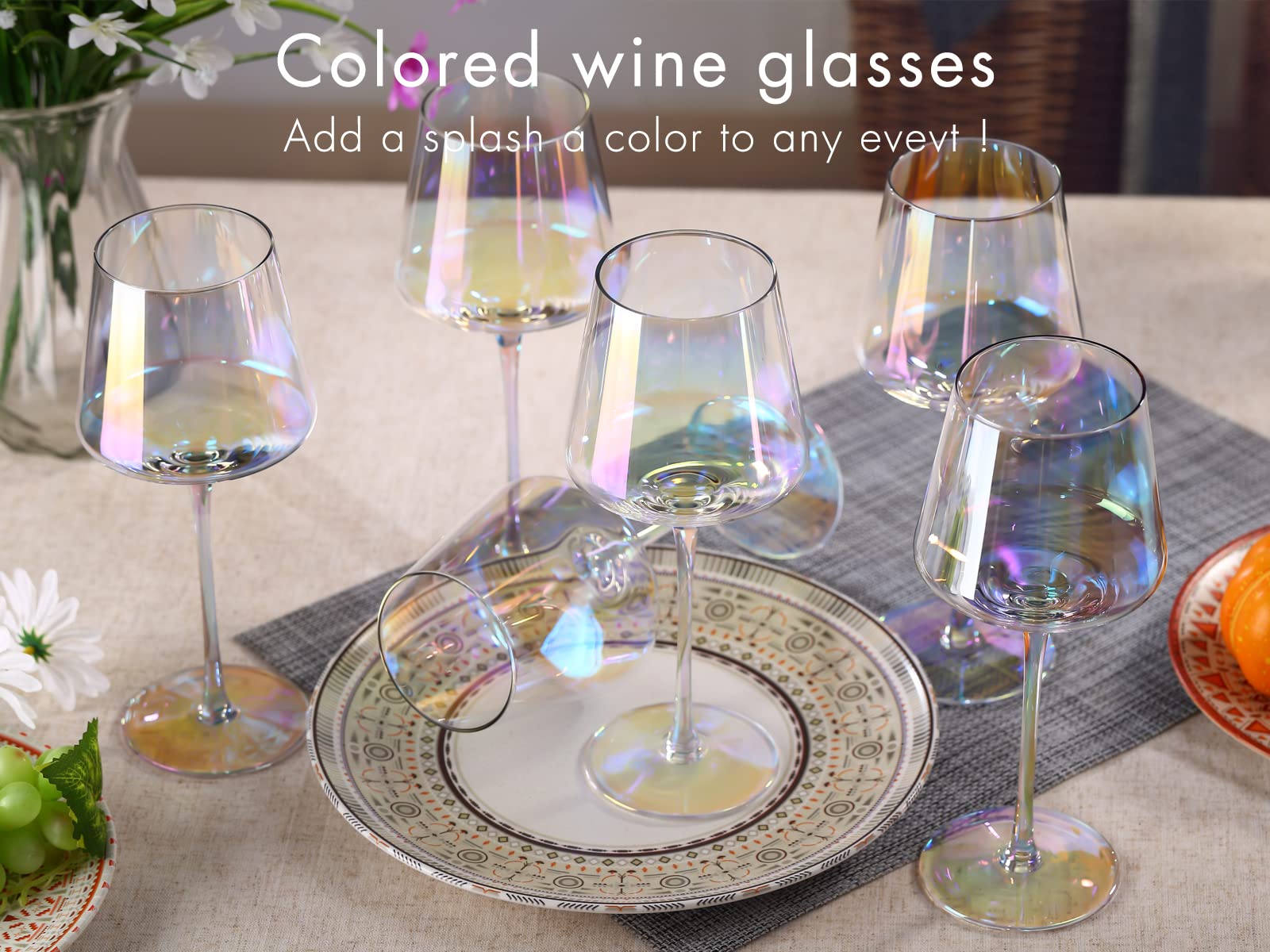 Physkoa Red Wine Glasses Set of 6 - Iridescent Crystal Wine Glass Rainbow Wine Glasses for Wine Tasting, Wedding Gift, Anniversary, Christmas, Birthday ,Mothers Day Gift