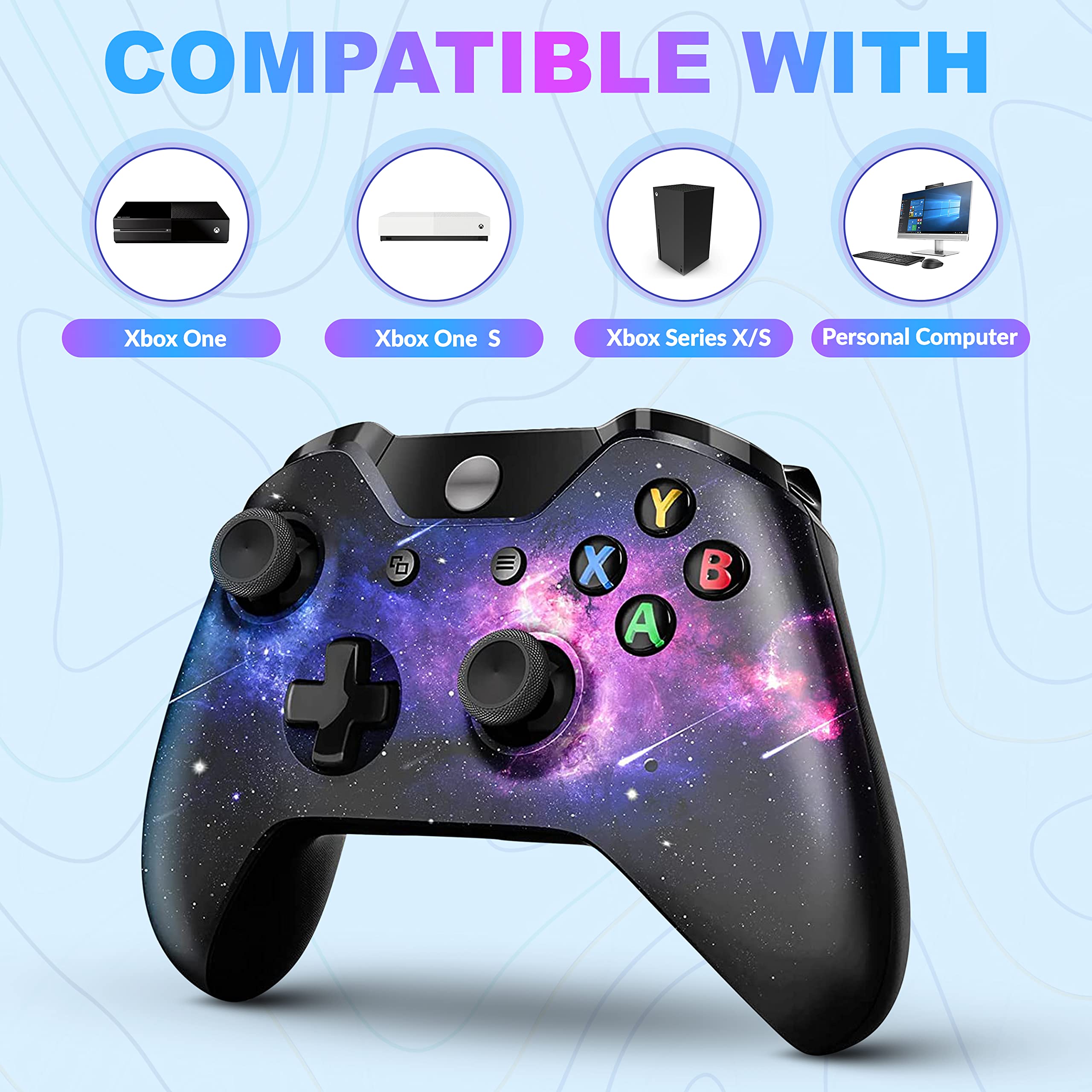TUPSY Custom Wireless Controller Compatible with Xbox One/S/Xbox Series X/S/Window PC Galaxy Design with 3.5mm Audio Jack
