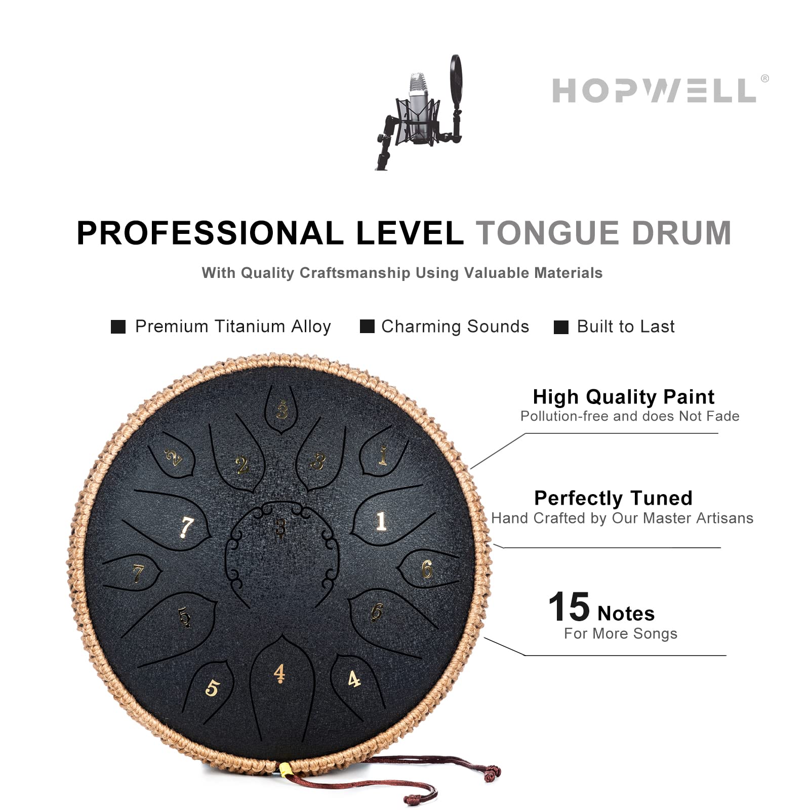 Steel Tongue Drum - HOPWELL 12 Inches 13 Notes - Percussion Instruments - Hand Pan Drum with Music Book, Drum Mallets and Carry Bag, C Major (Navy Blue)