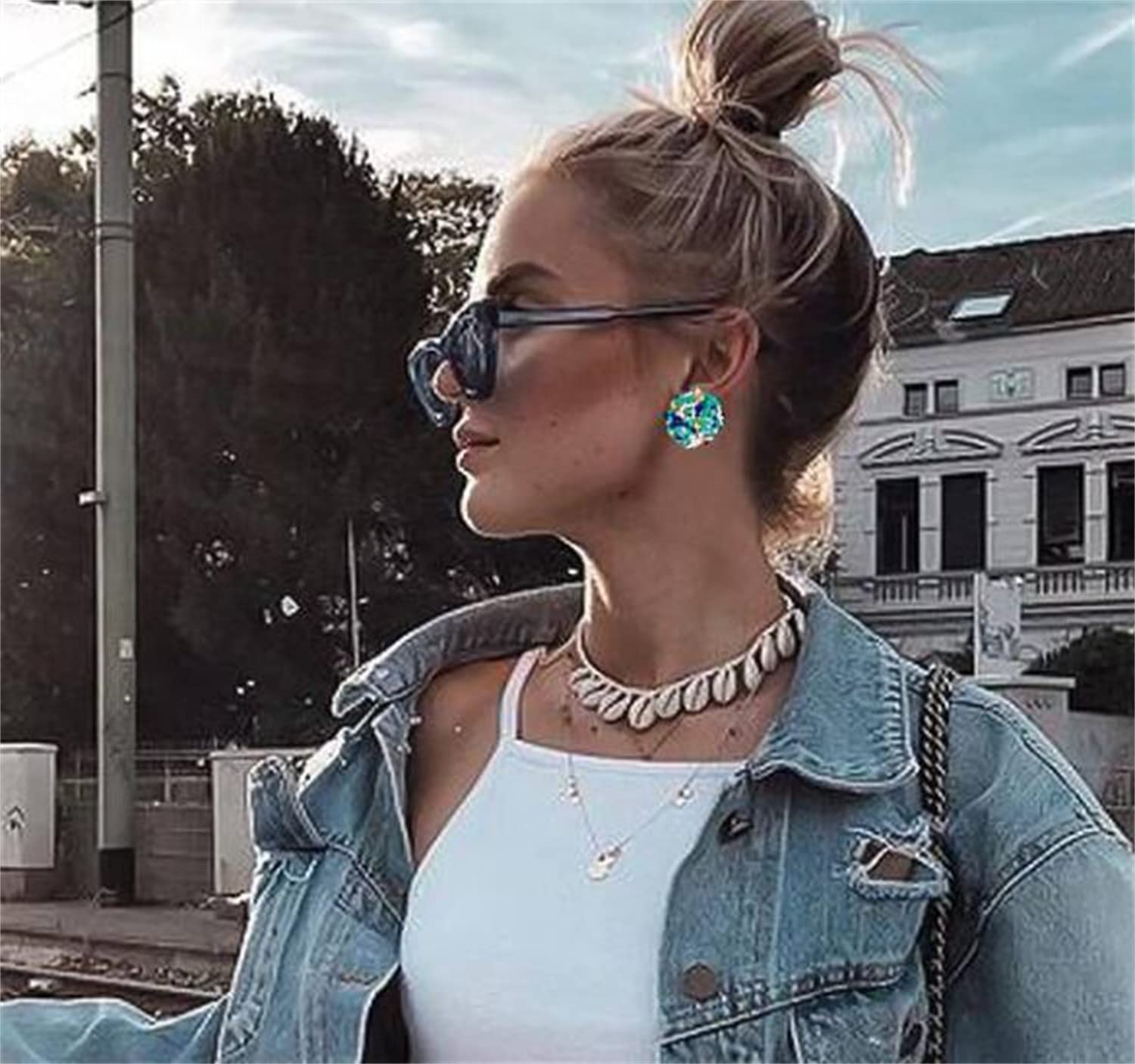 Wiipu 12 Pairs Seed Beaded Stud Earrings Resin Bead Earrings For Women Bohemian Statement Cluster Rainbow Seed Beads Big Round Earrings