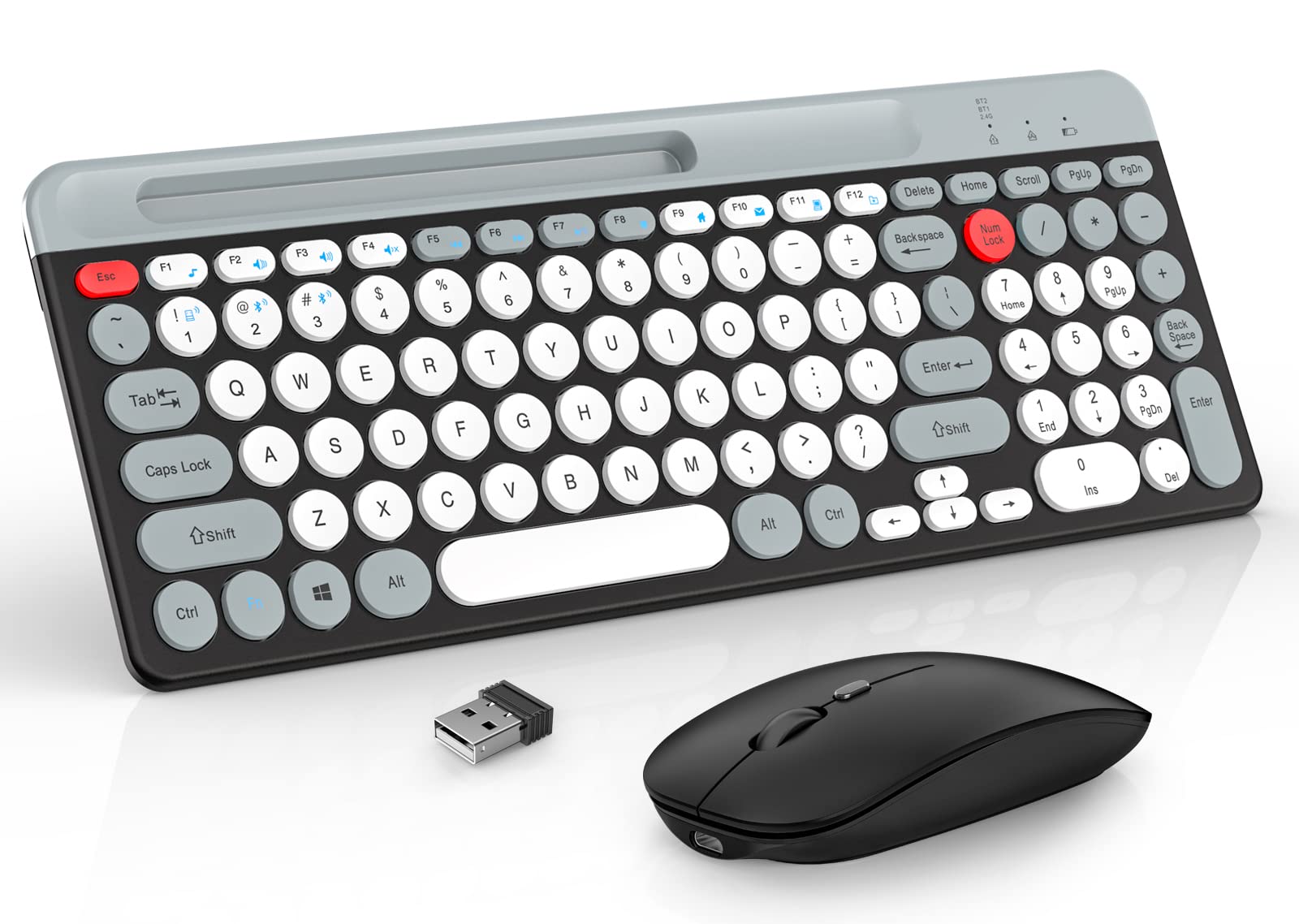 Wireless Keyboard and Mouse Combo, LORERAN 2.4G Ergonomic Wireless Computer Keyboard with Phone Tablet Holder, Silent Mouse, Compatible with MacBook, Windows (Black)