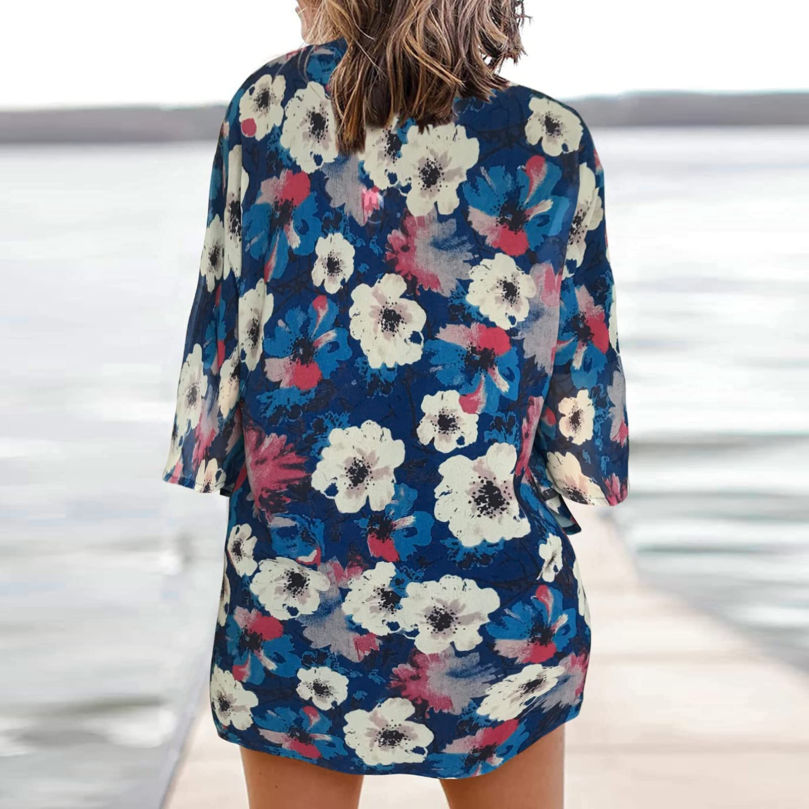 Womens Half Zipper Tops Long Sleeve Four Leaf Printed Shirts Loose Pleated Tops V Neck Pullover Sweatshirt