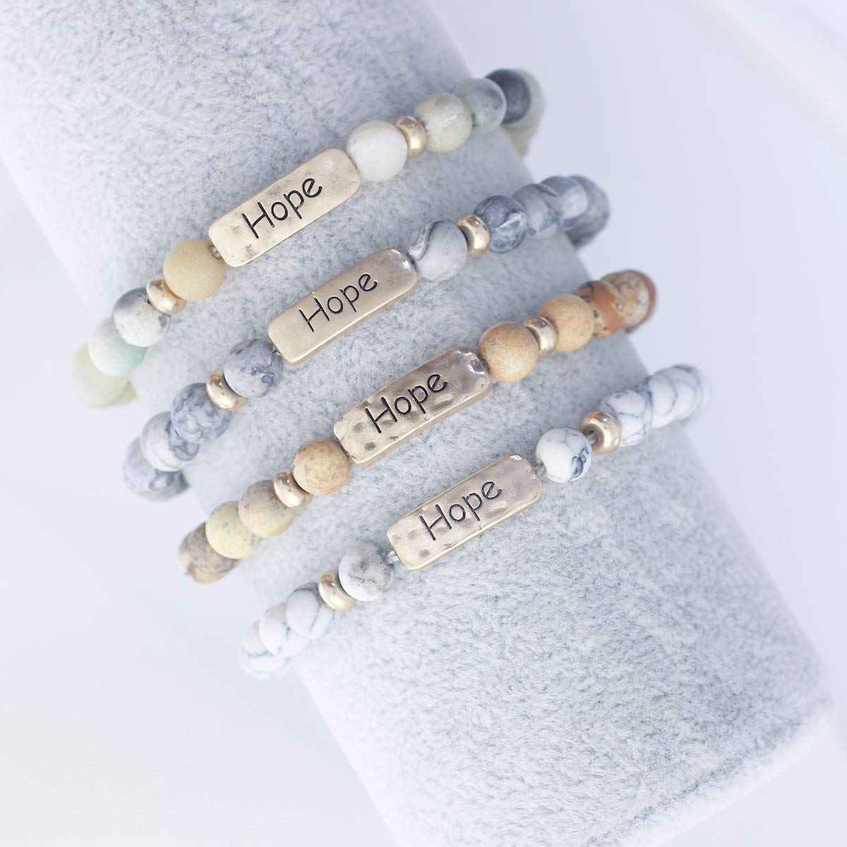 NTLX Christian Bracelets for Women β Hope Bracelet β Natural Stone Stretch Prayer Bracelet β Inspirational Message Jewelry - Great Gift (Light-Multi Turquoise)