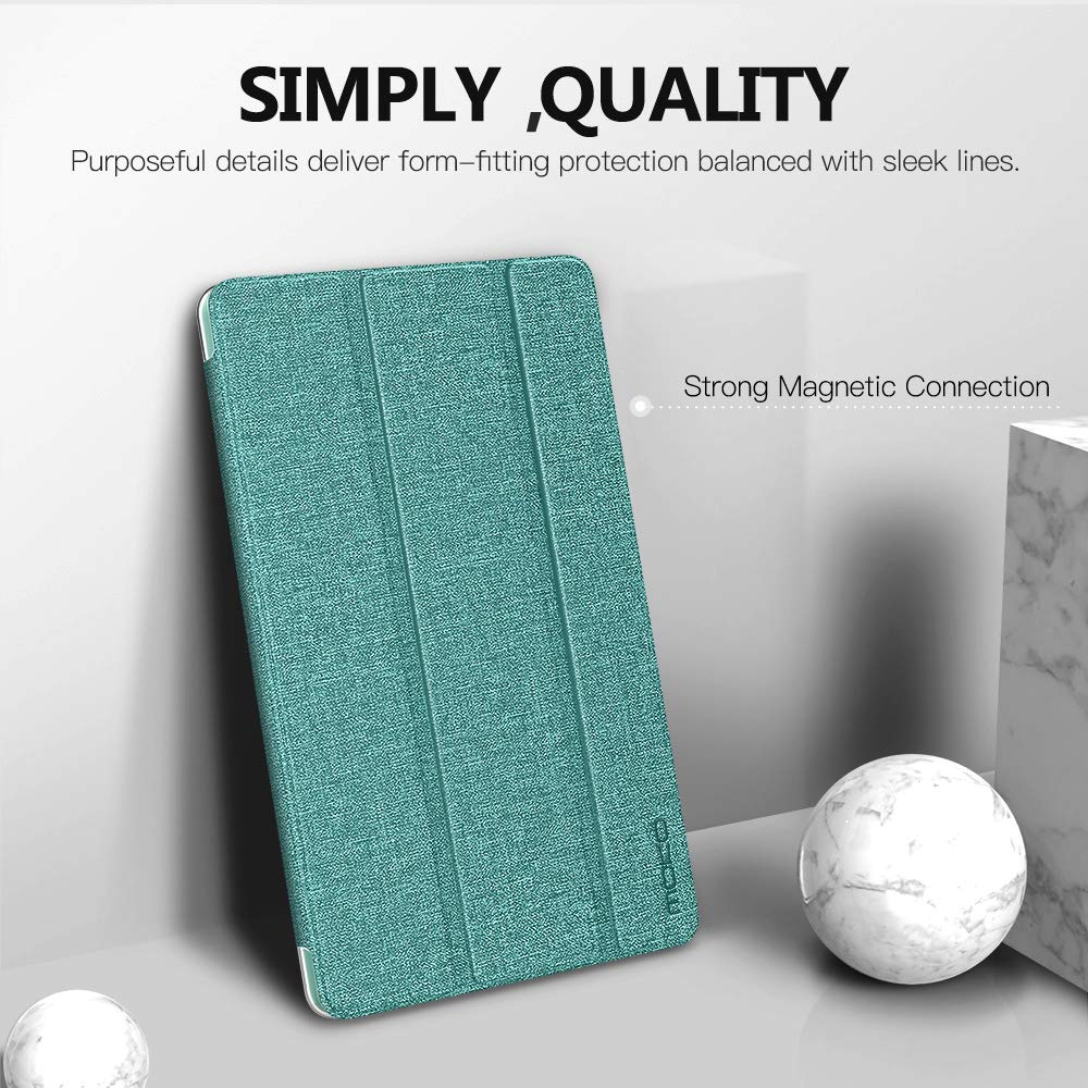 MoKo Case Fits Kindle Fire 7 Tablet (9th Generation, 2019 Release), PU Leather Trifold Stand Cover Frosted Clear Backshell with Auto Wake/Sleep - Denim Green