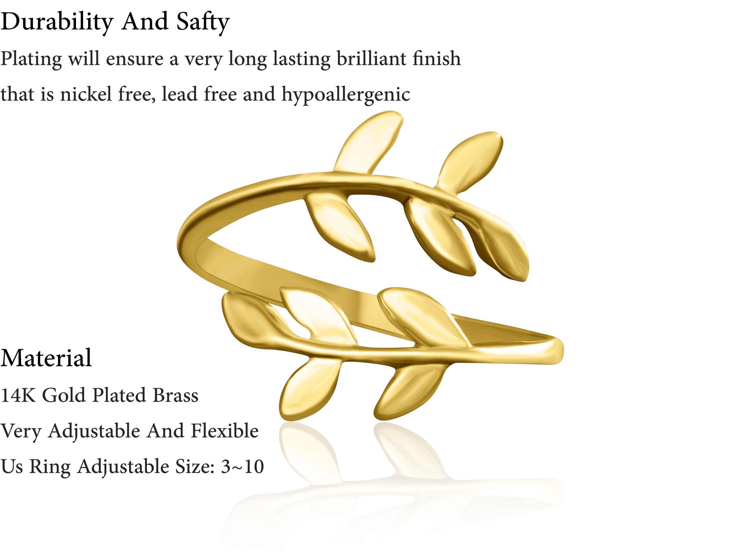 ONDAISY 14K Matte Gold Plated Bff Best Friends Bohemian Boho Jewelry Tree Flower Leaves Laurel Leaf Knuckle Toe Adjustable Band Ring