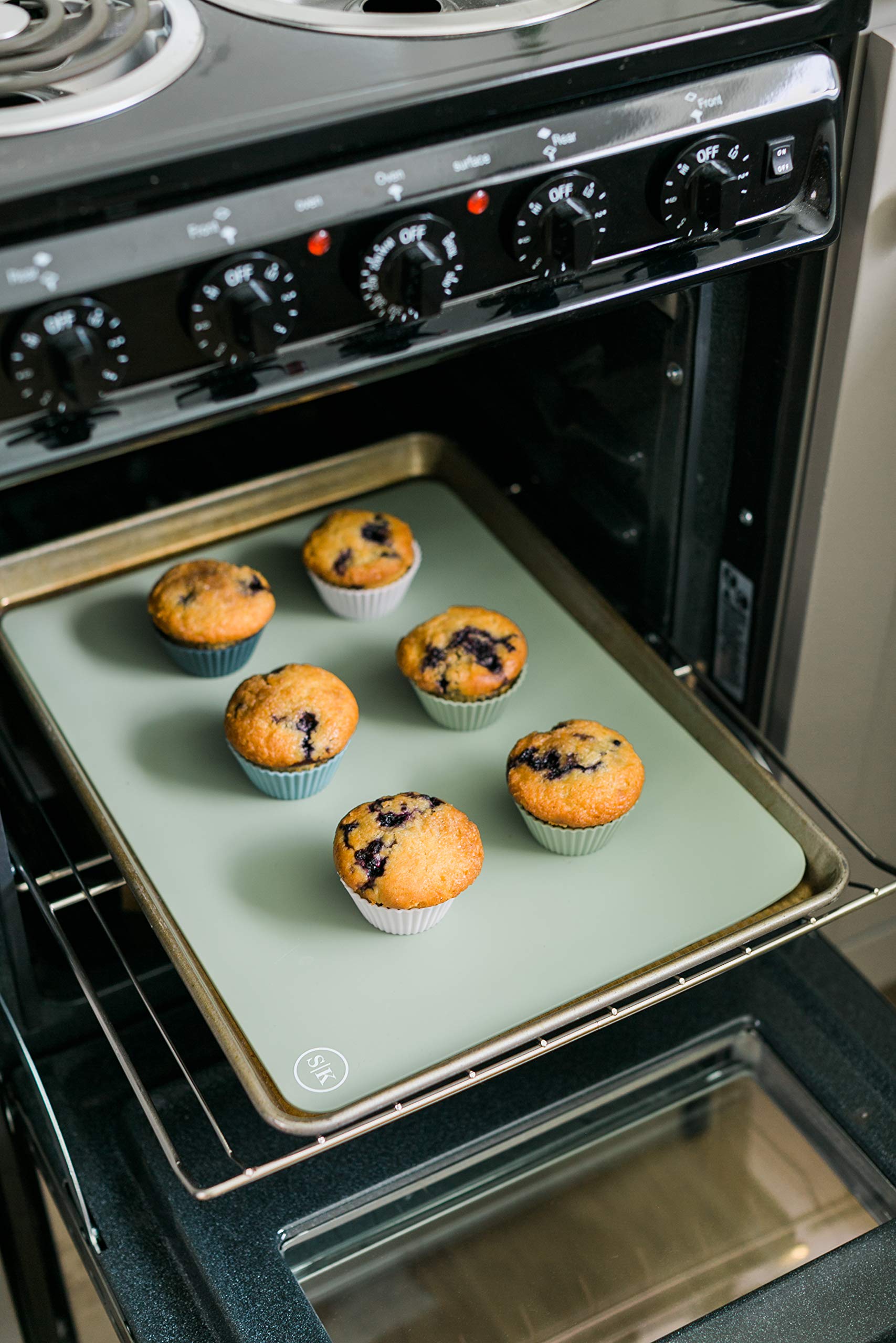 The Silicone Kitchen Silicone Oven Baking Mats BPA Free, Extra Thick, Half Sheet 16 in by 11.75 in, Set of 2, Green and Gray