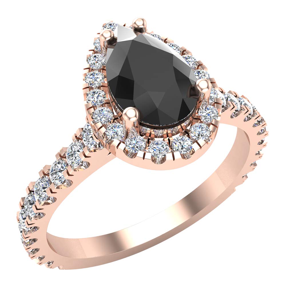 Pear Cut Black Diamond Halo Engagement Ring 14K Rose Gold 1.60 carat (RS 5)