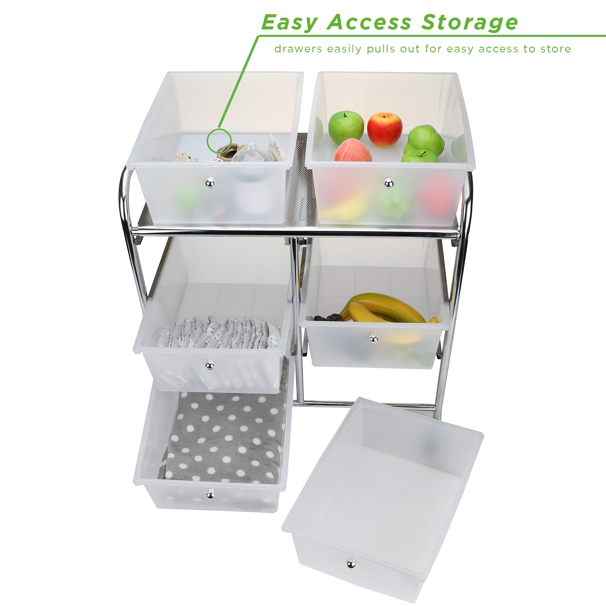 Mind Reader Rolling Cart with Drawers, Utility Cart, Craft Storage, Kitchen, Metal, 24.25"L x 15.25"W x26.25"H, White, Silver
