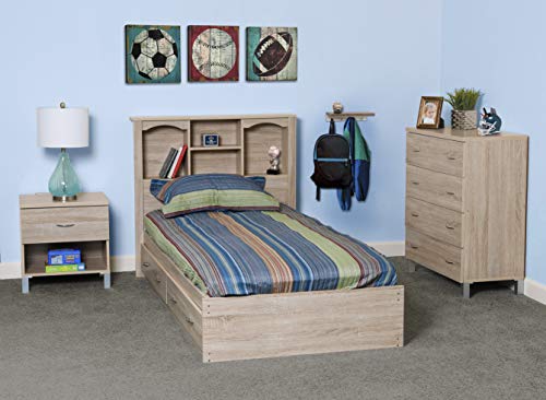 OS Home and Office Furniture Model 41109 Twin Sized Bed with Bookcase Headboard and Two Underbed Drawers Platform, Single, Sand